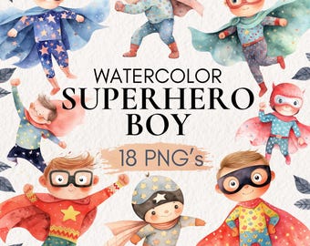 Superhero Kids Clipart, Watercolor Superhero Clipart, Nursery Art, Wall ...