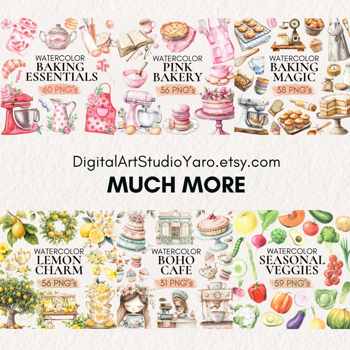 Watercolor Baking Clipart, Vintage Bakery PNG, Retro Kitchen Elements ...