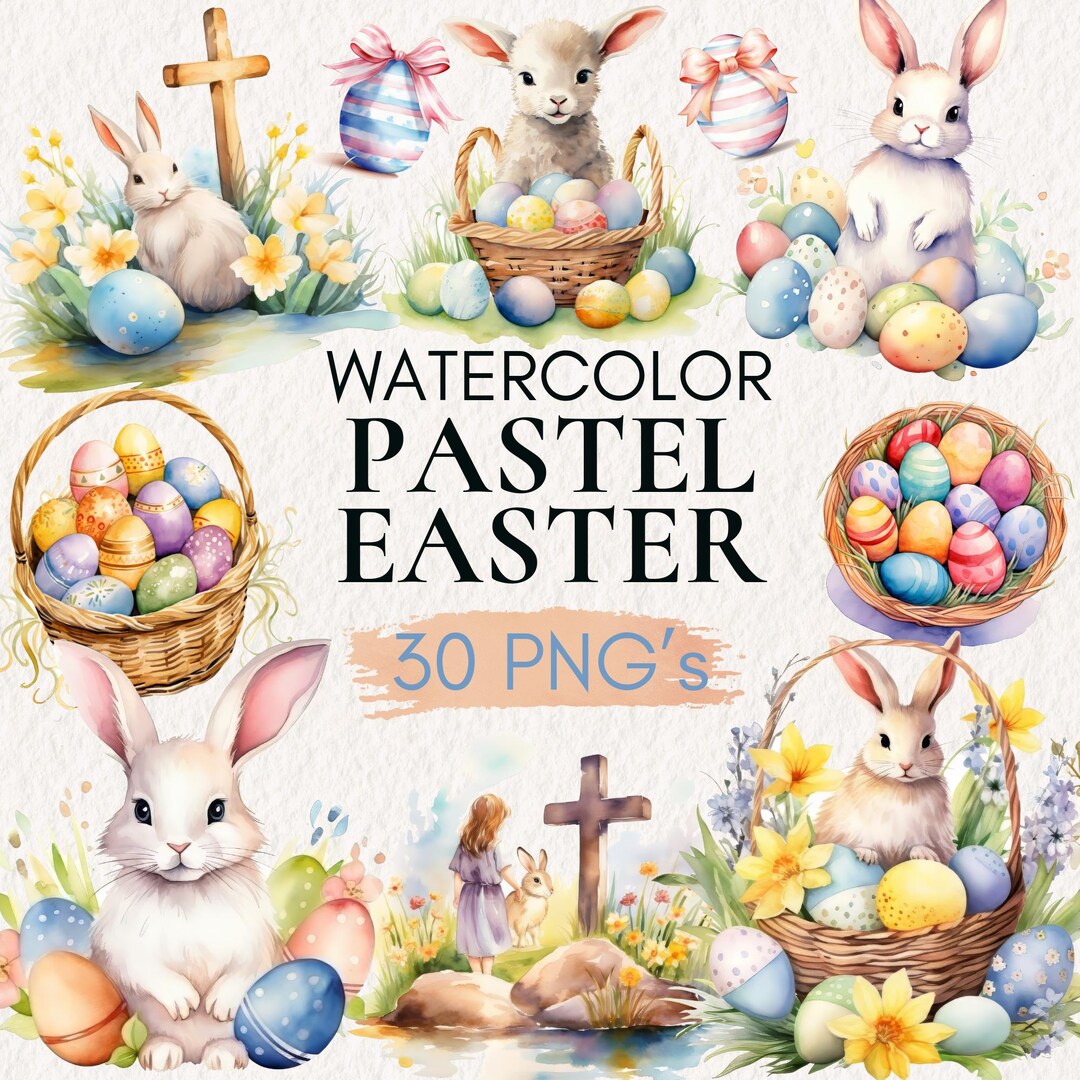 Easter Clipart Watercolor, Country Easter Clipart, Easter Basket ...