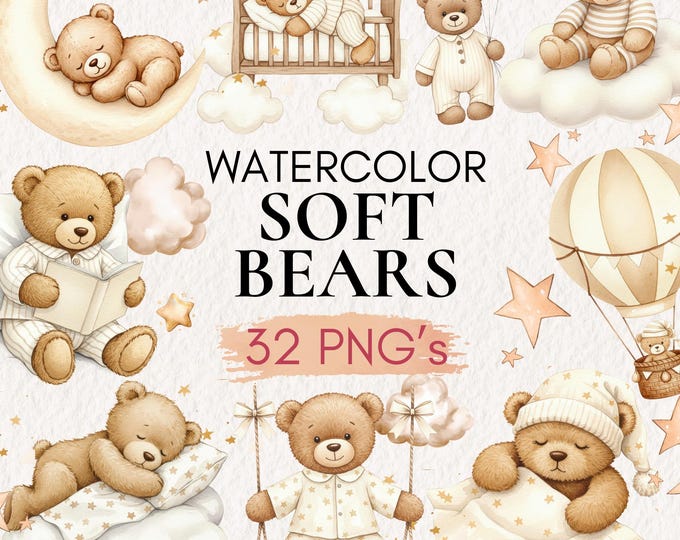 Watercolor Soft Bear Clipart | Beige Teddy PNG, Cute Baby Shower ...
