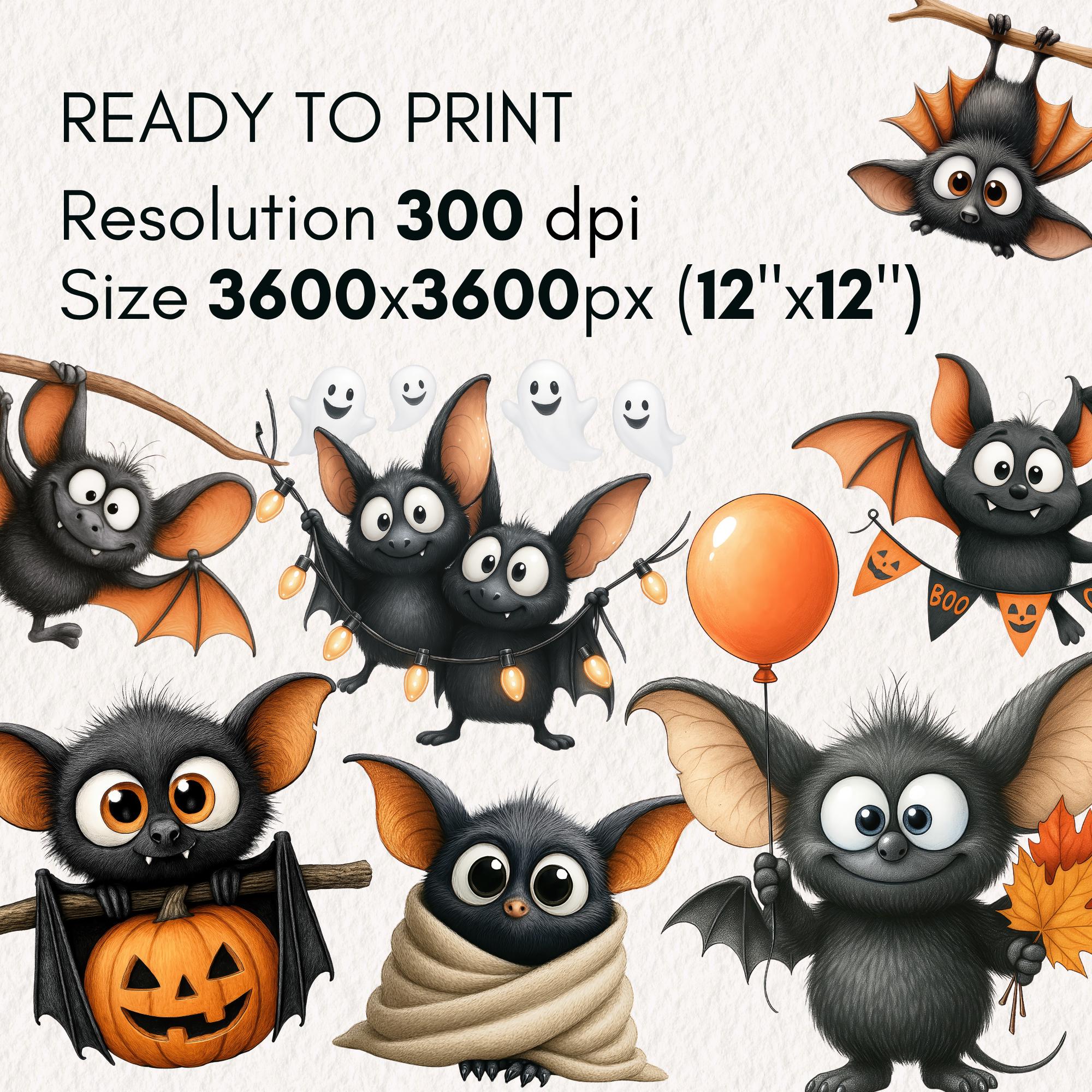 Watercolor Bats Clipart: Spooky Halloween PNG Images (digital Download ...