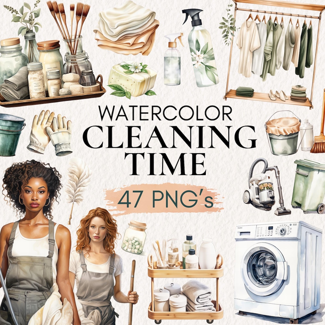 Watercolor Cleaning Clipart, Cleaning Supplies PNG, Housework ...