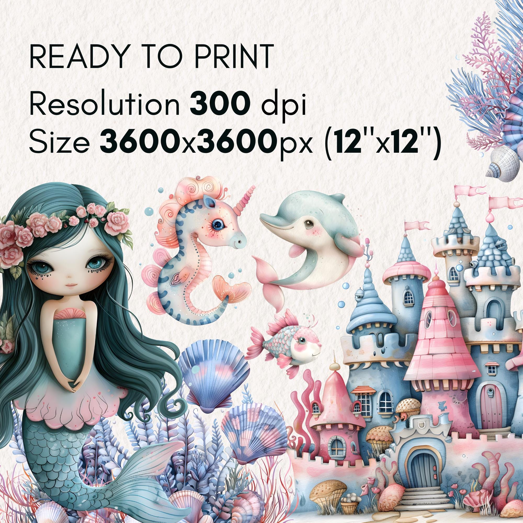 Cute Mermaid PNG, Pink Mermaid, Under the Sea Clipart, Little Mermaid ...