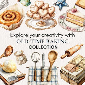 Watercolor Baking Clipart, Vintage Bakery PNG, Retro Kitchen Elements ...