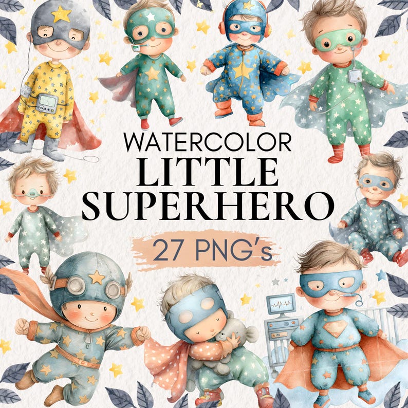 Watercolor Superhero Baby Clipart, Inclusive Nursery Art (27 PNG) - Etsy