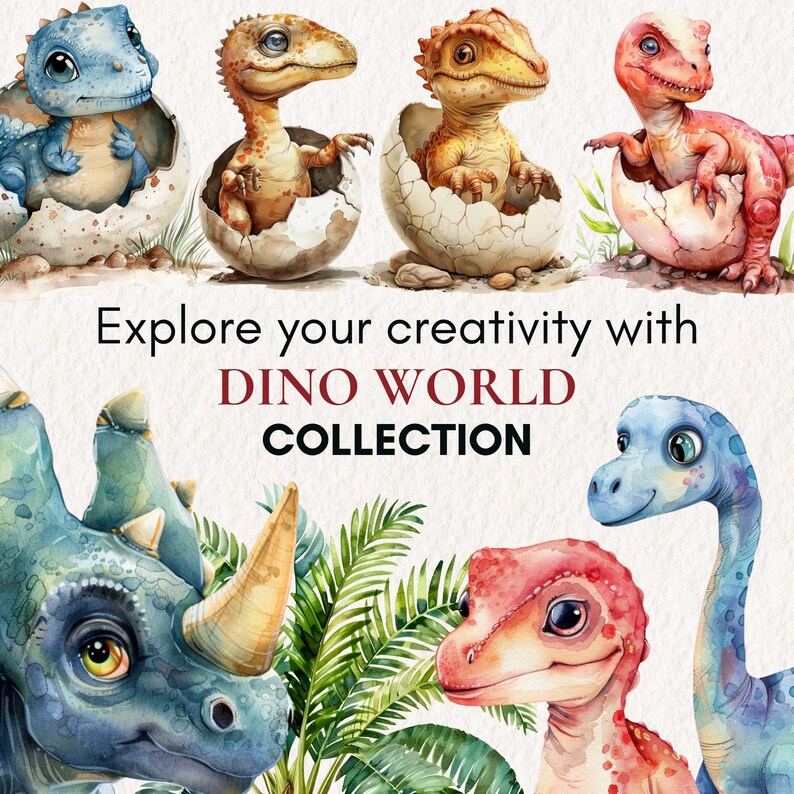 Watercolor Baby Dinosaurs Clipart, Cute Dinosaurs, Reptile Nursery ...