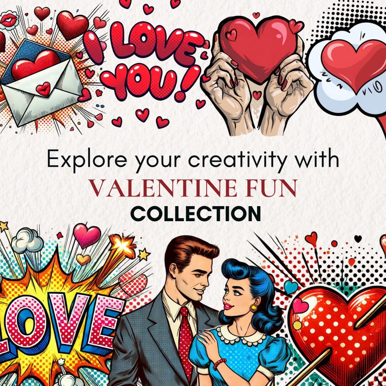 Pop-art Valentine Fun Clipart, Retro Love Graphics, Comic Style ...