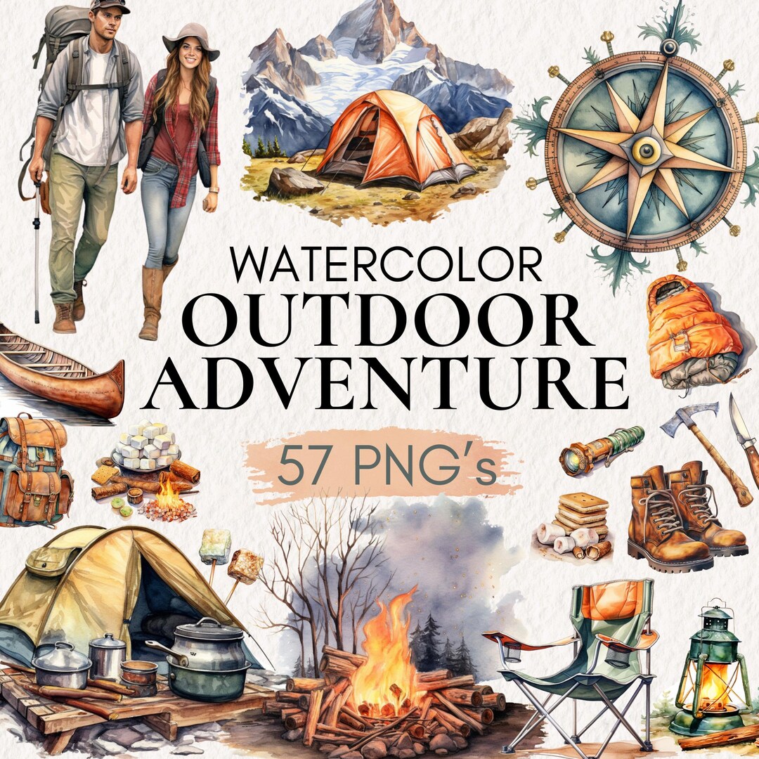 Watercolor Camping Clipart, Outdoor Adventure PNG (digital Download) - Etsy