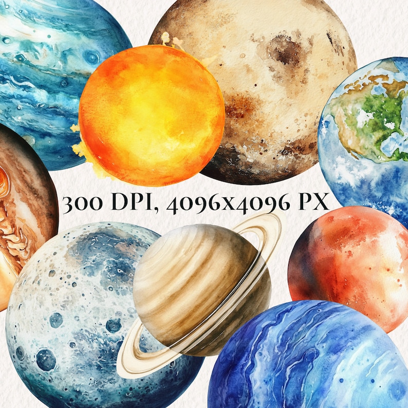 Watercolor Space Clipart Bundle, Watercolor Planets Clipart, Space ...