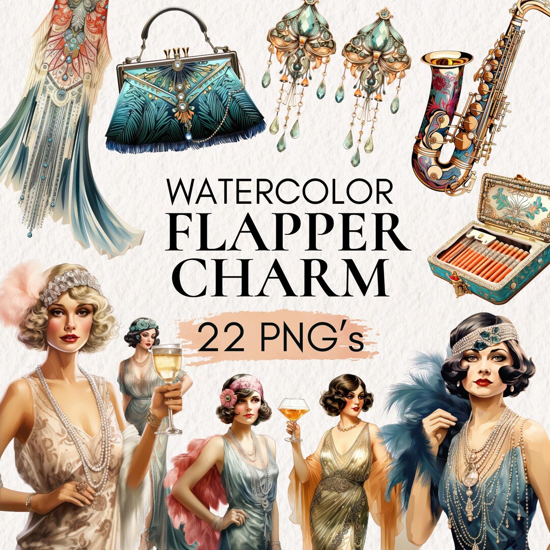 Watercolor Flapper Clipart, Art Deco 1920s PNG (digital Download) - Etsy