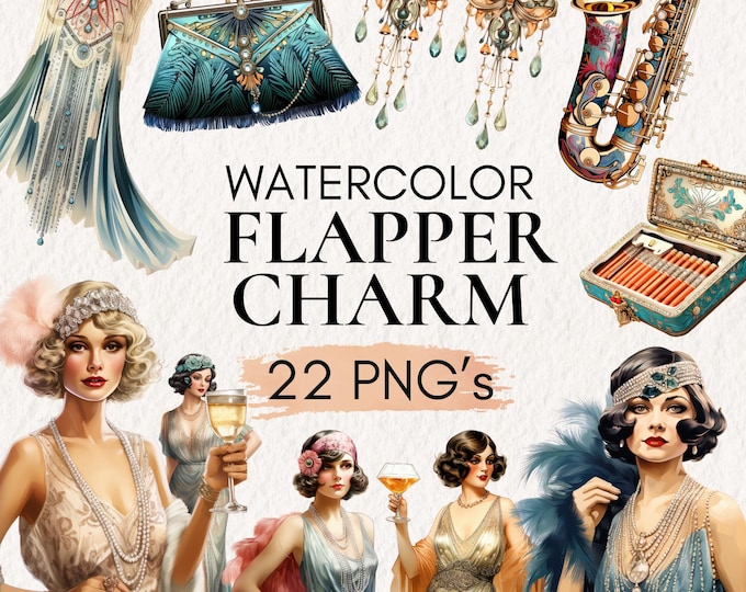 Watercolor Flapper Clipart, Art Deco 1920s PNG (digital Download) - Etsy
