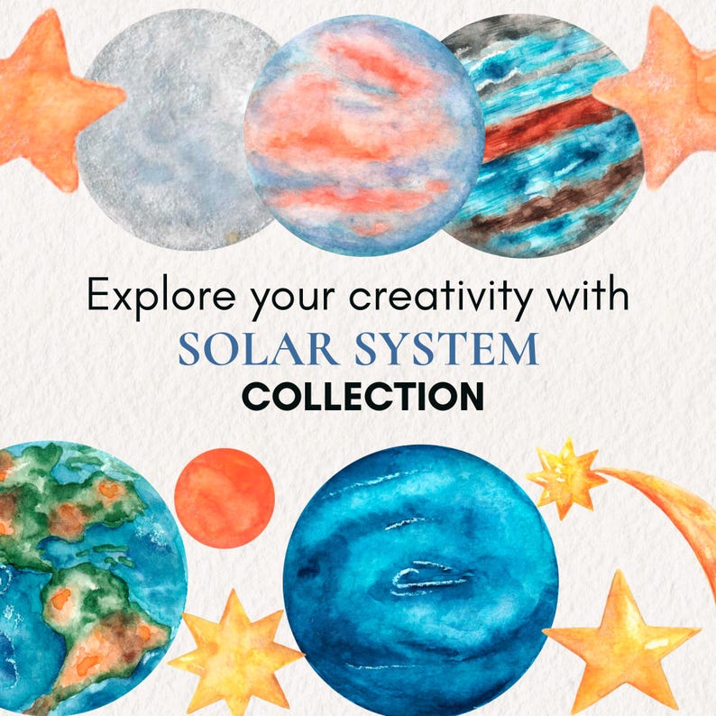 Watercolor Space Clipart, Watercolor Planets Clipart, Space Nursery ...
