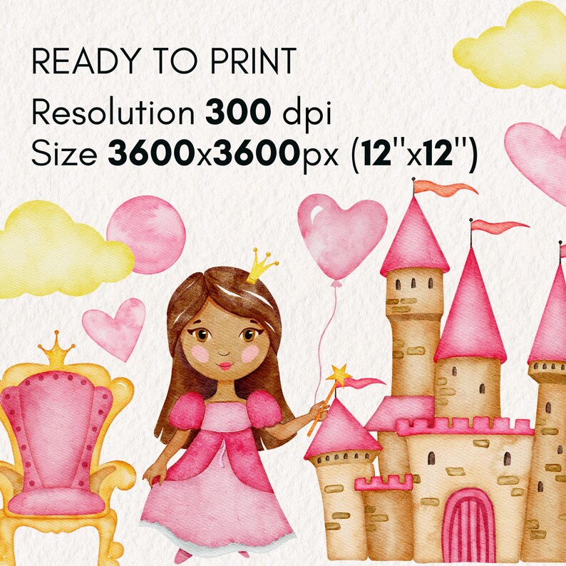 Watercolor Pink Princess Clipart, Royal Clipart, Pink Castle Clipart ...