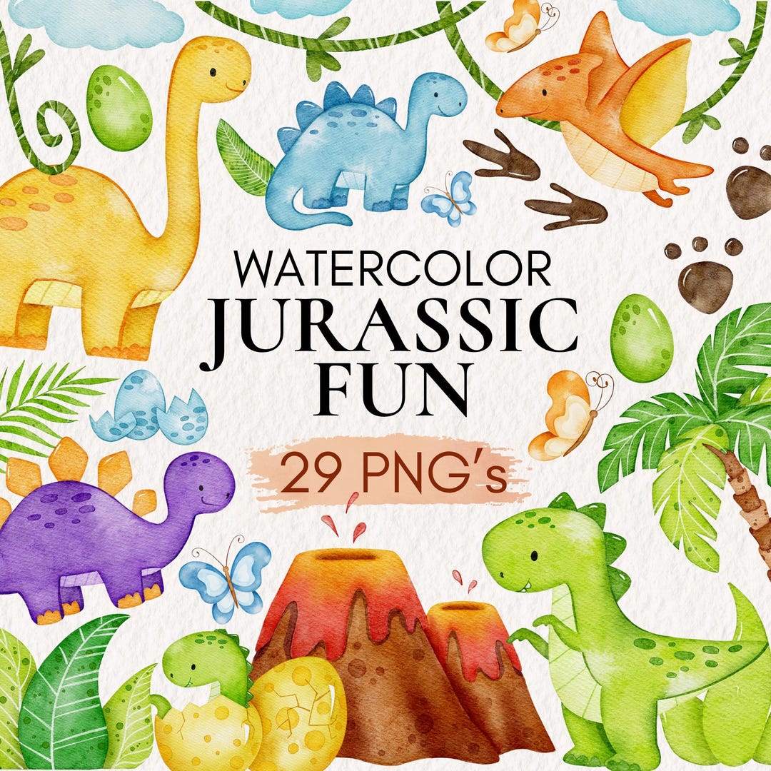 Watercolor Baby Dinosaurs Clipart, Cute Dinosaurs, Reptile Nursery ...