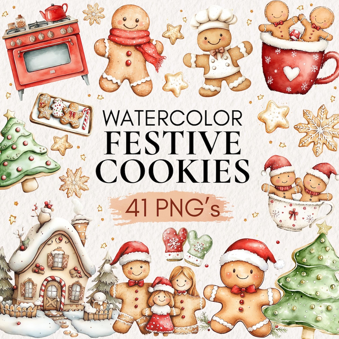 Watercolor Gingerbread Clipart | Christmas Cookie PNG | Cute Holiday ...