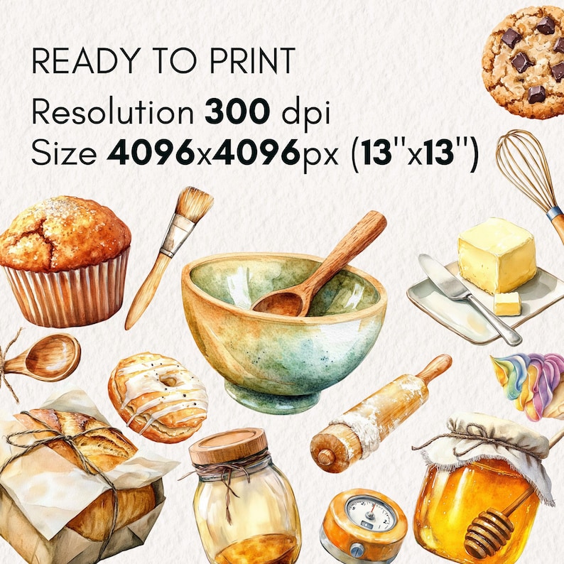 Watercolor Baking Clipart MEGA Bundle, Pastry, Kitchen Graphics PNG ...