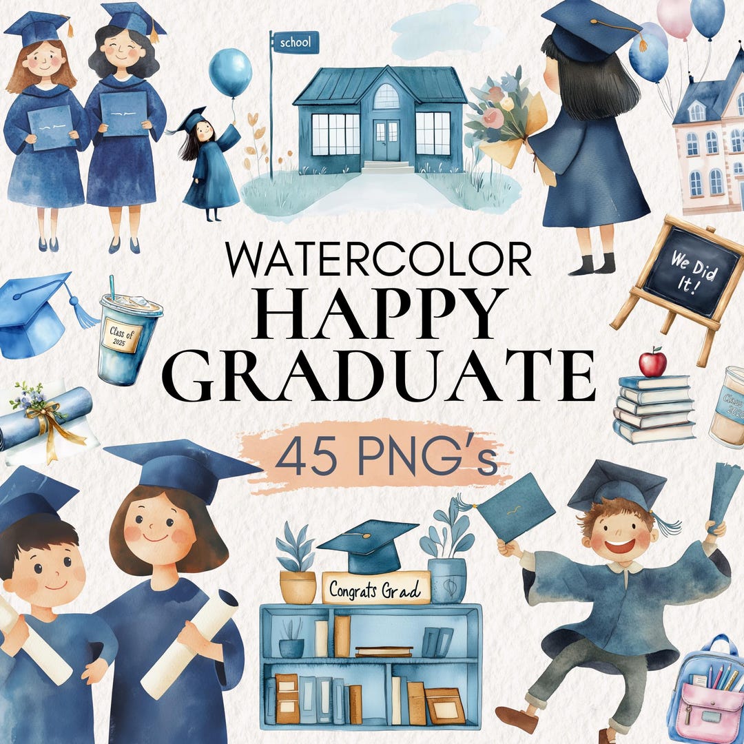 Watercolor Grad Clipart, Graduation PNG, Graduation Hat, Watercolor ...