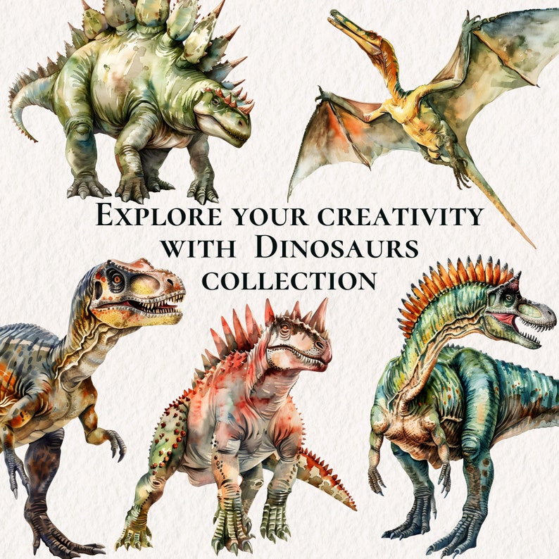 Watercolor Dinosaurs Clipart, Dino Clip Art, Dinosaur Birthday Party ...