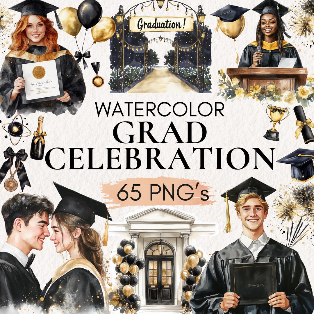 Watercolor Graduation Clipart, Grad Hats, Diplomas (65 PNG) - Etsy