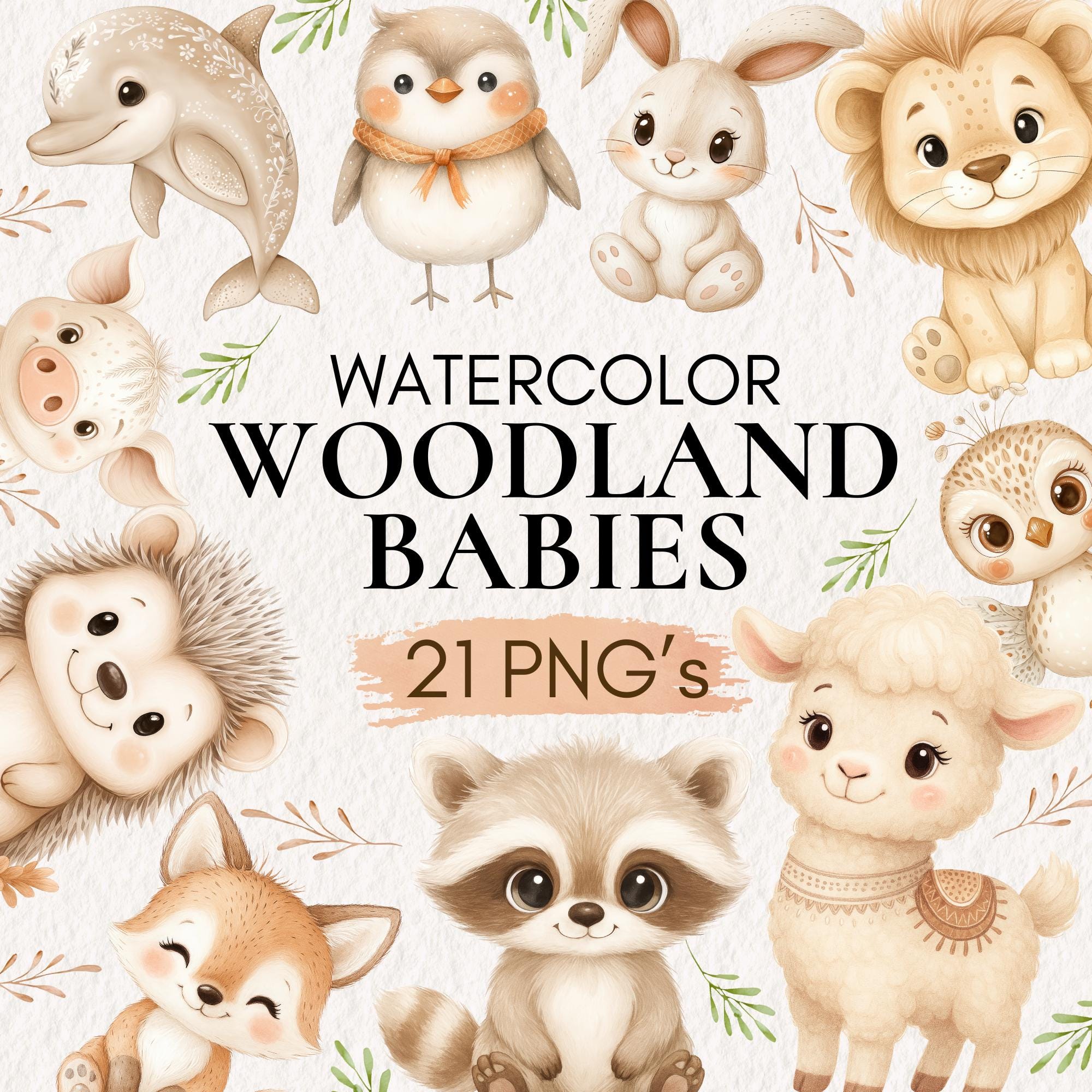 Watercolor Boho Woodland Clipart, Baby Animals PNG, Woodland Creatures ...