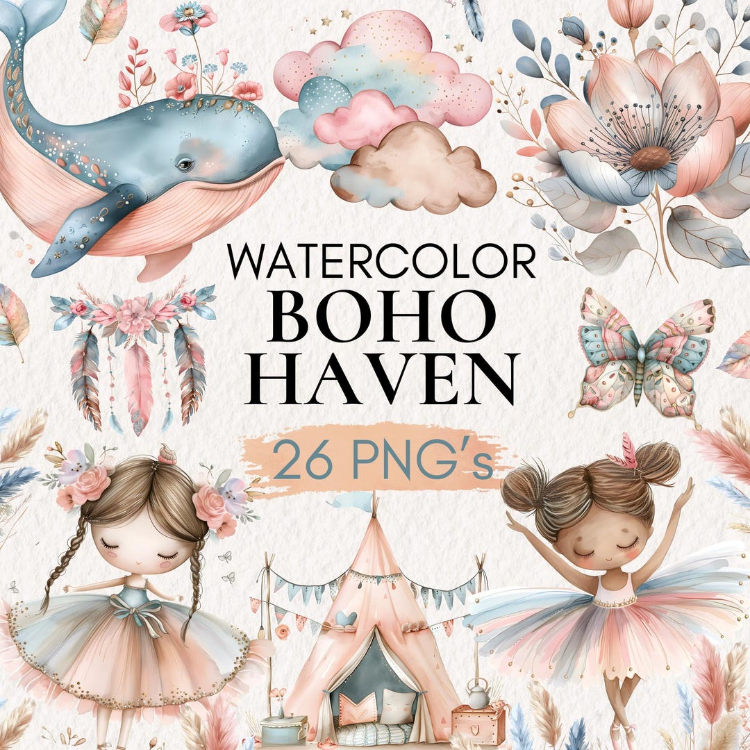 Watercolor Boho Nursery Clipart, Baby Animals, Woodland Nursery Decor ...