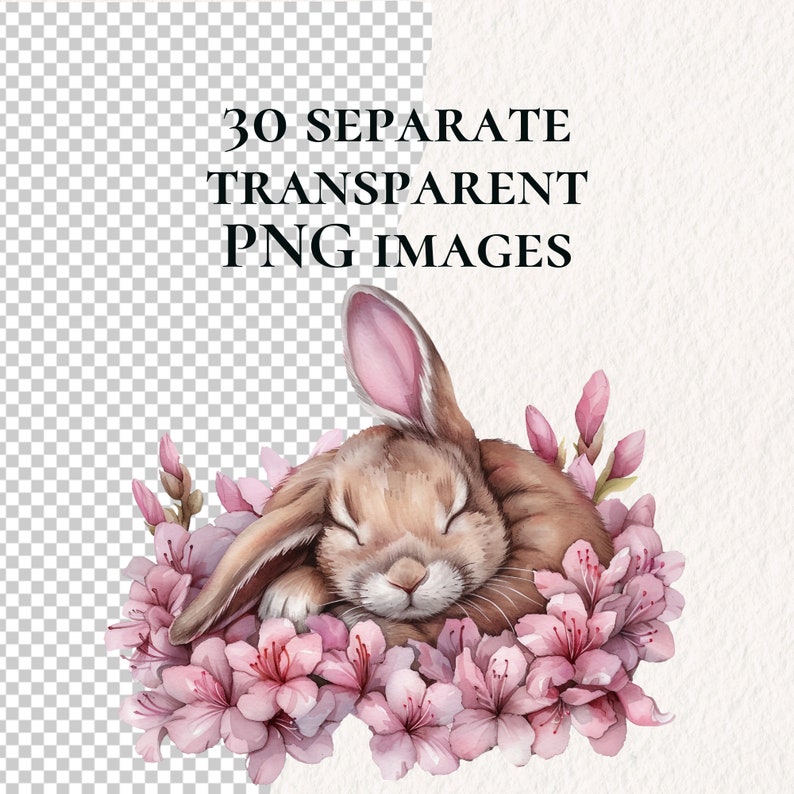 Watercolor Sleeping Bunny Clipart, Bunny and Flowers Clipart, Bunny ...