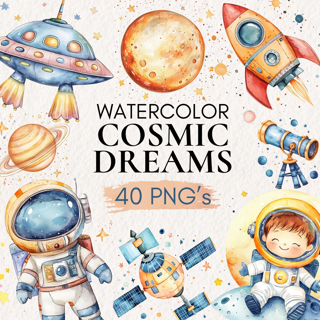 Watercolor Space Clipart, Watercolor Planets Clipart, Space Nursery ...