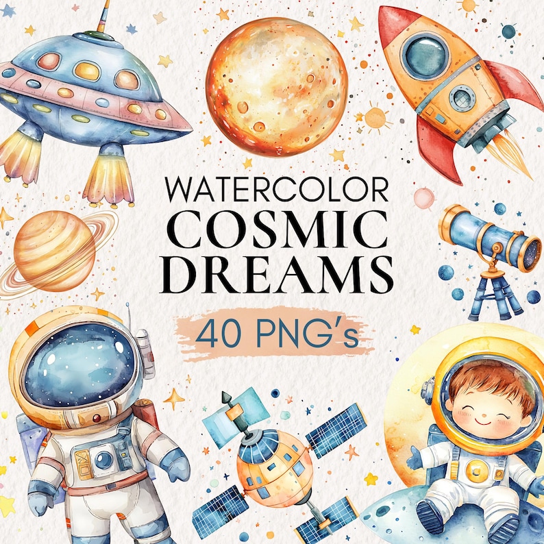 Watercolor Space Clipart, Watercolor Planets Clipart, Space Nursery ...