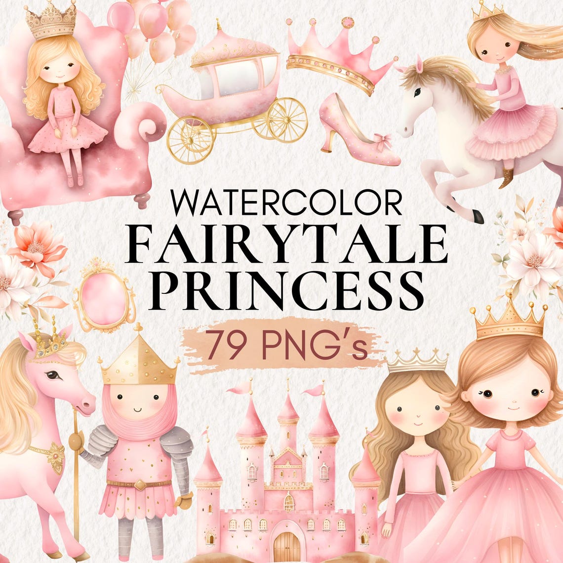 Watercolor Princess Clipart, Royal Clipart, Unicorn Clipart, Little ...