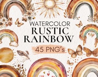 Watercolor Rustic Rainbow Clipart, Boho Baby Shower (45 Pngs) - Etsy