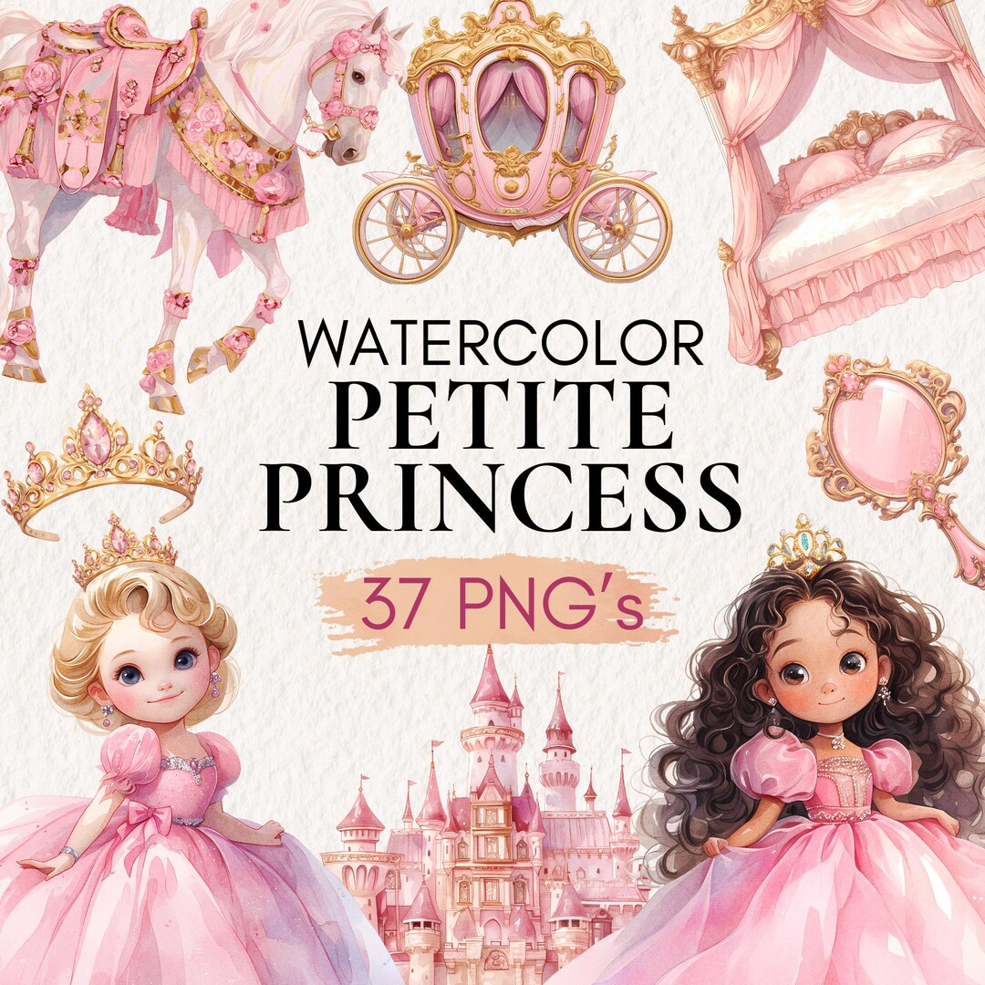 Watercolor Pink Princess Clipart, Royal Clipart, Pink Castle Clipart ...