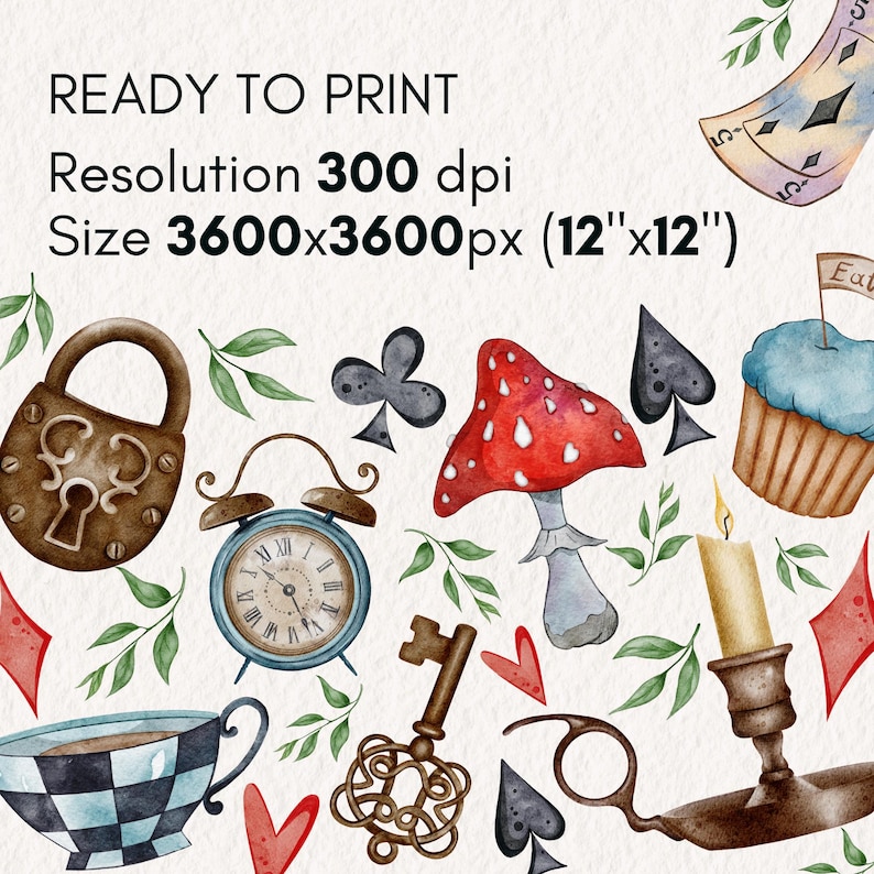 Alice in Wonderland Clipart, Watercolor Alice Art, Mad Hatter Tea Party ...