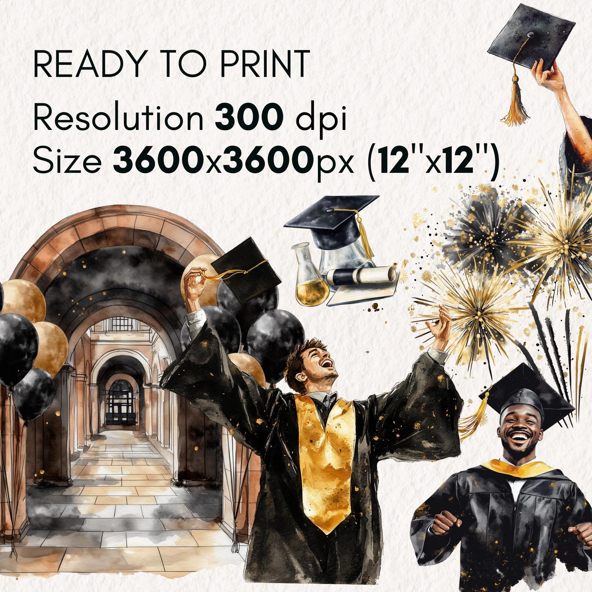 Watercolor Graduation Clipart, Grad Hats, Diplomas (65 PNG) - Etsy