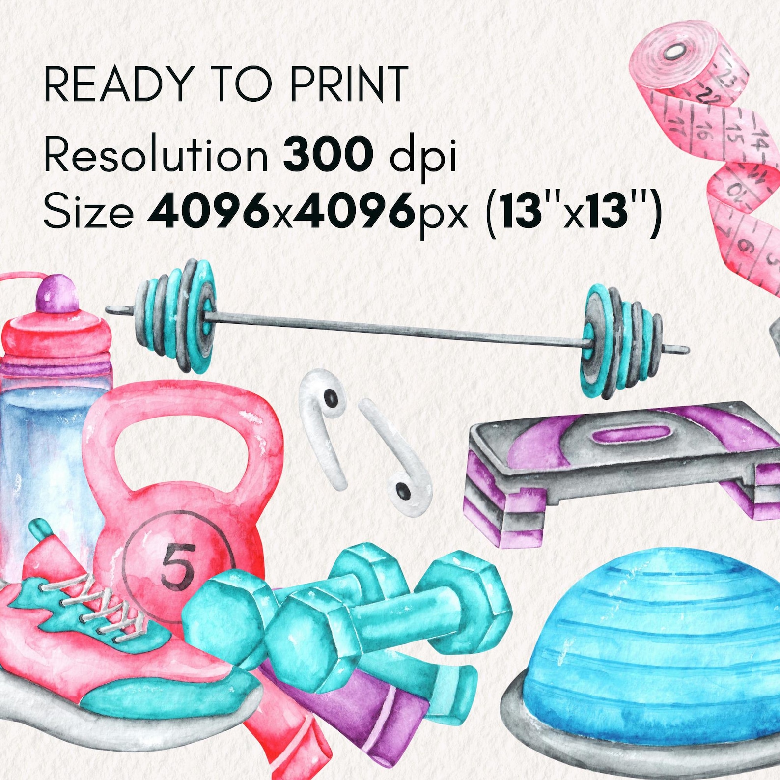 Watercolor Gym Clipart, Fitness Equipment PNG (33 Files) - Etsy