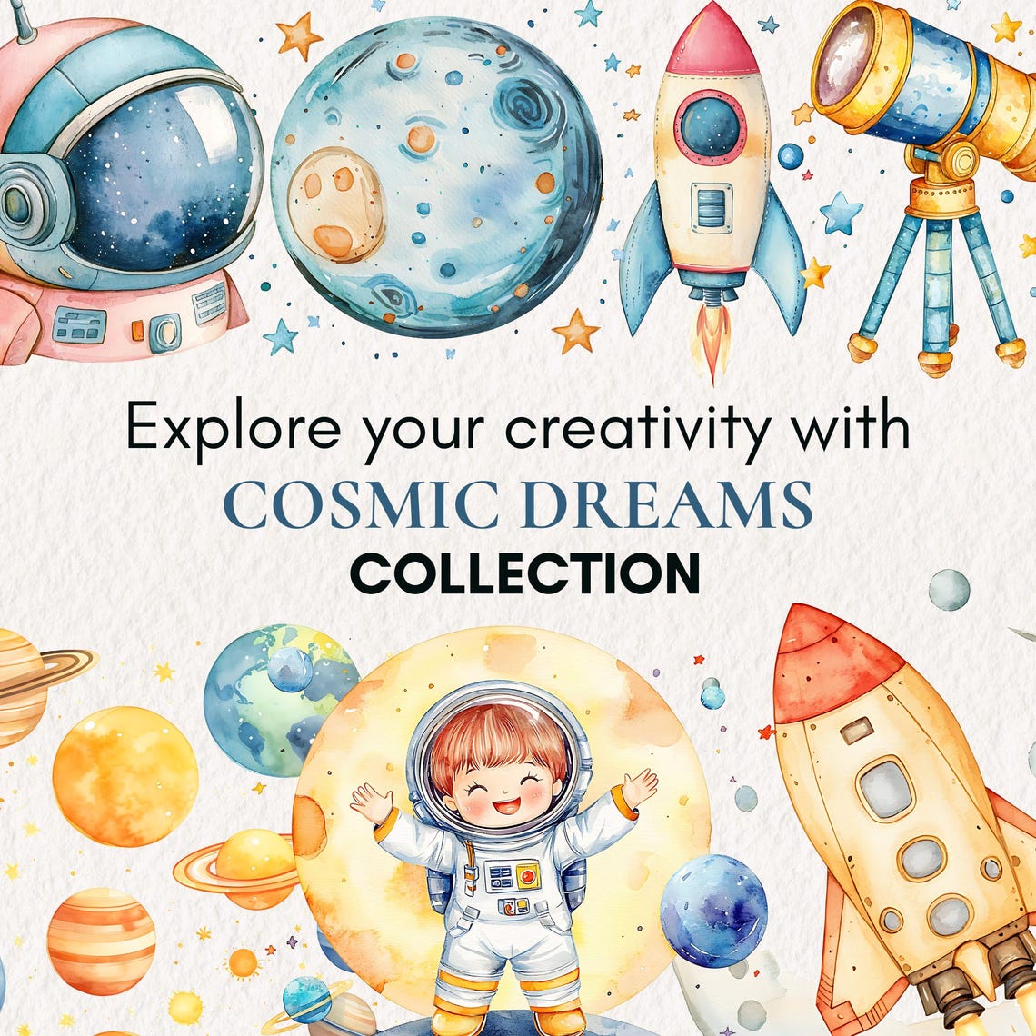 Watercolor Space Clipart, Watercolor Planets Clipart, Space Nursery ...