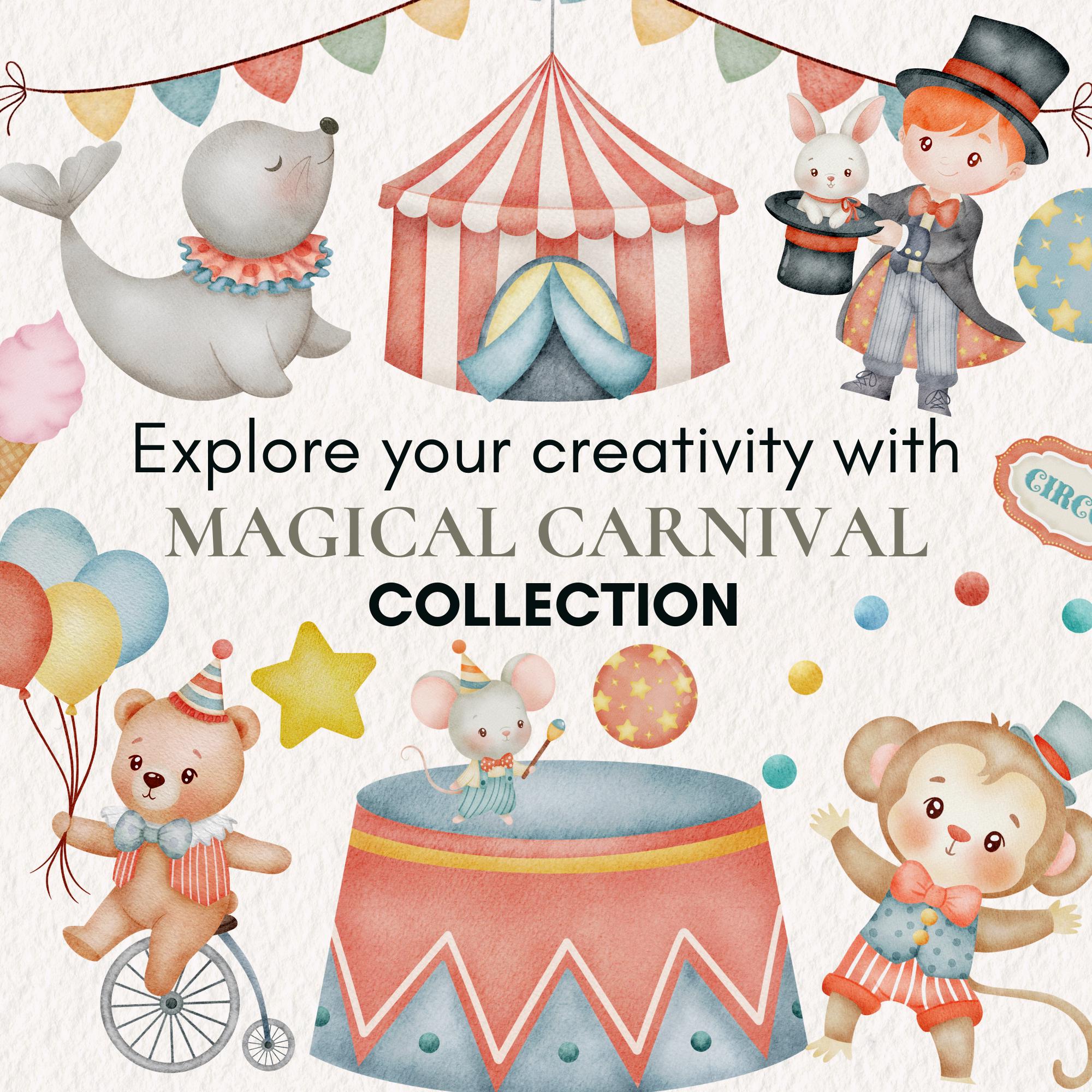 Circus Watercolor Clipart Set, Animals Illustration, Little Clown PNG ...