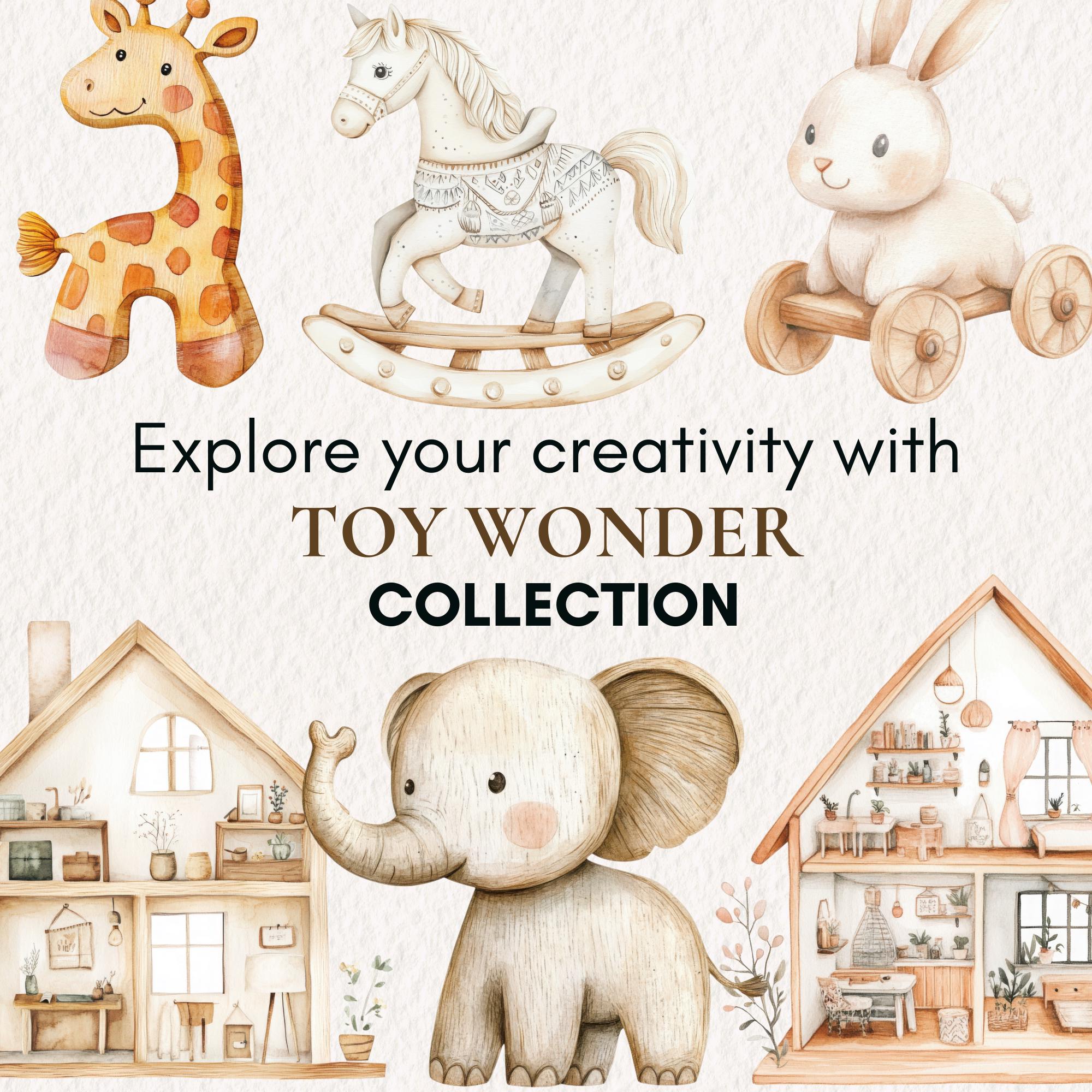Watercolor Toy Wonders Clipart, Wooden Toys Clip Art, Vintage Toy ...