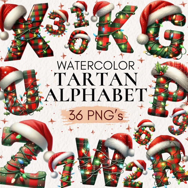 Watercolor Tartan Alphabet Clipart Bundle | Christmas Plaid Letters ...