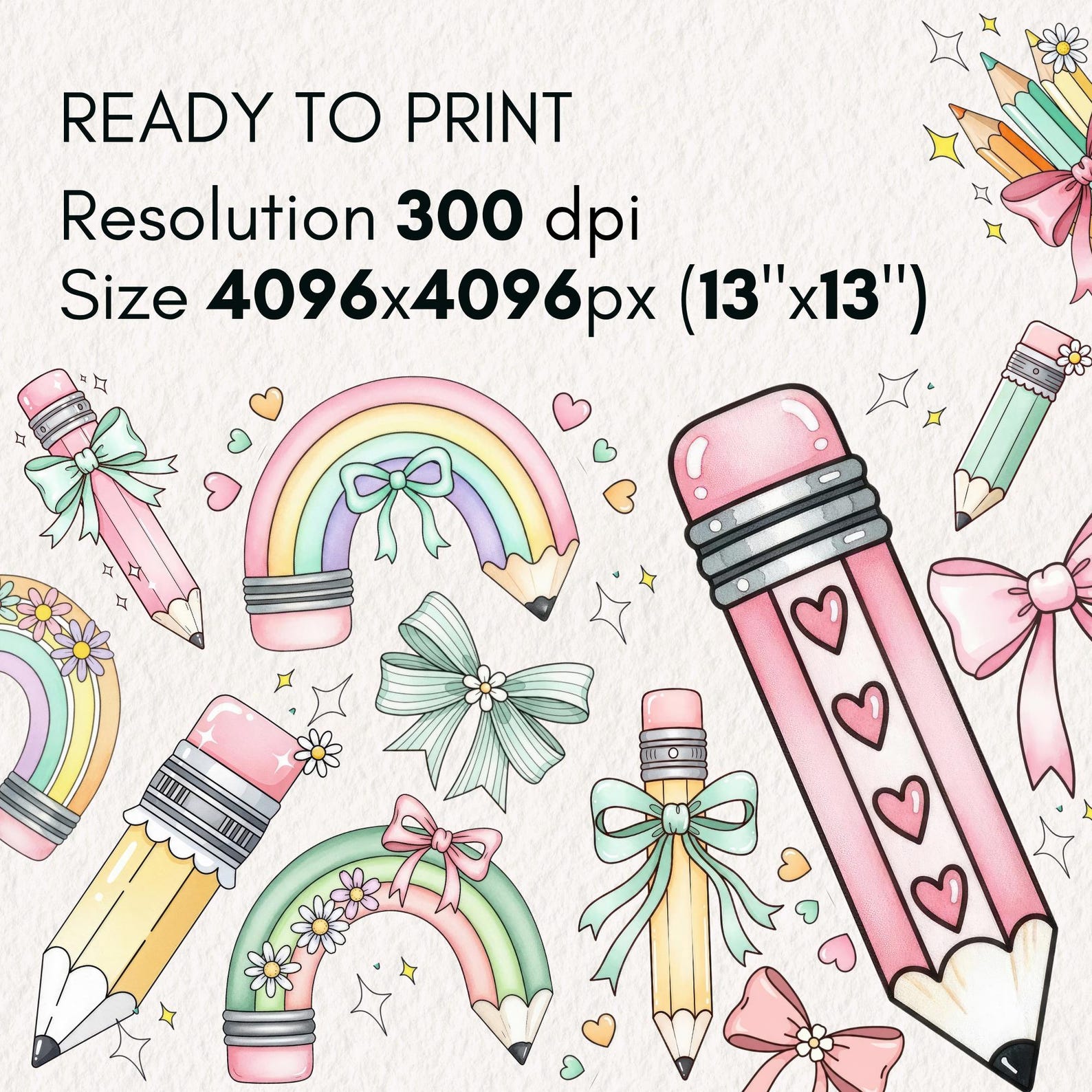 Coquette School Clipart, Pastel Pencils, Bows (33 Pngs) (digital ...