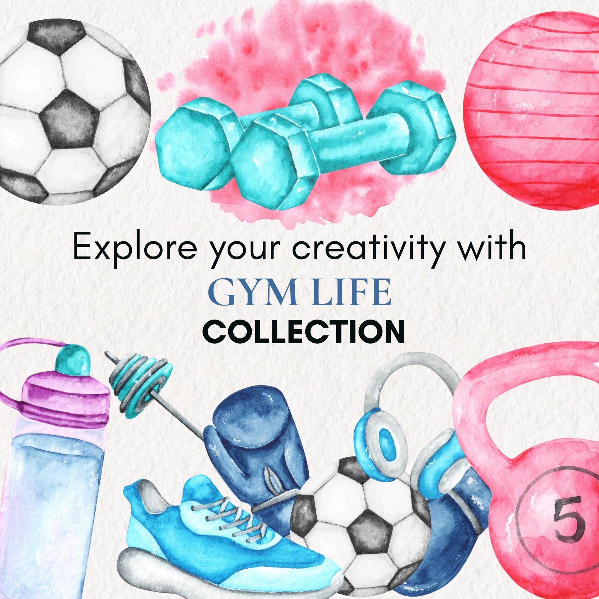 Watercolor Gym Clipart, Fitness Equipment PNG (33 Files) - Etsy
