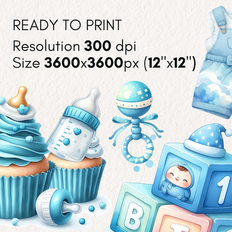 Watercolor Baby Shower Clipart, Blue Baby Shower Pngs, Newborn Baby Boy ...
