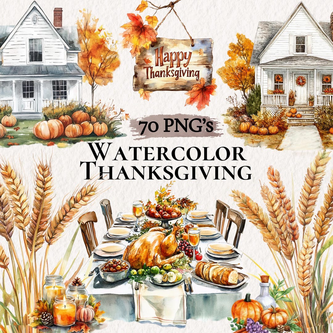 Watercolor Thanksgiving Clipart, Harvest Clipart, Turkey Clipart ...