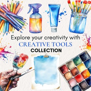 Watercolor Creative Tools Clipart, Art Supplies Clip Art, Paint Brushes ...