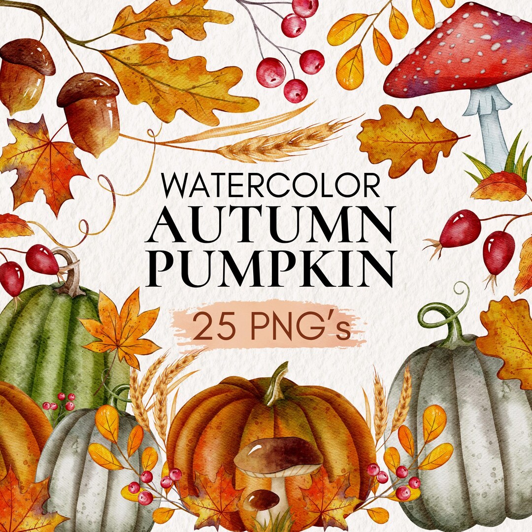 Watercolor Autumn Pumpkin Clipart, Fall Pumpkins Clipart, Watercolor ...
