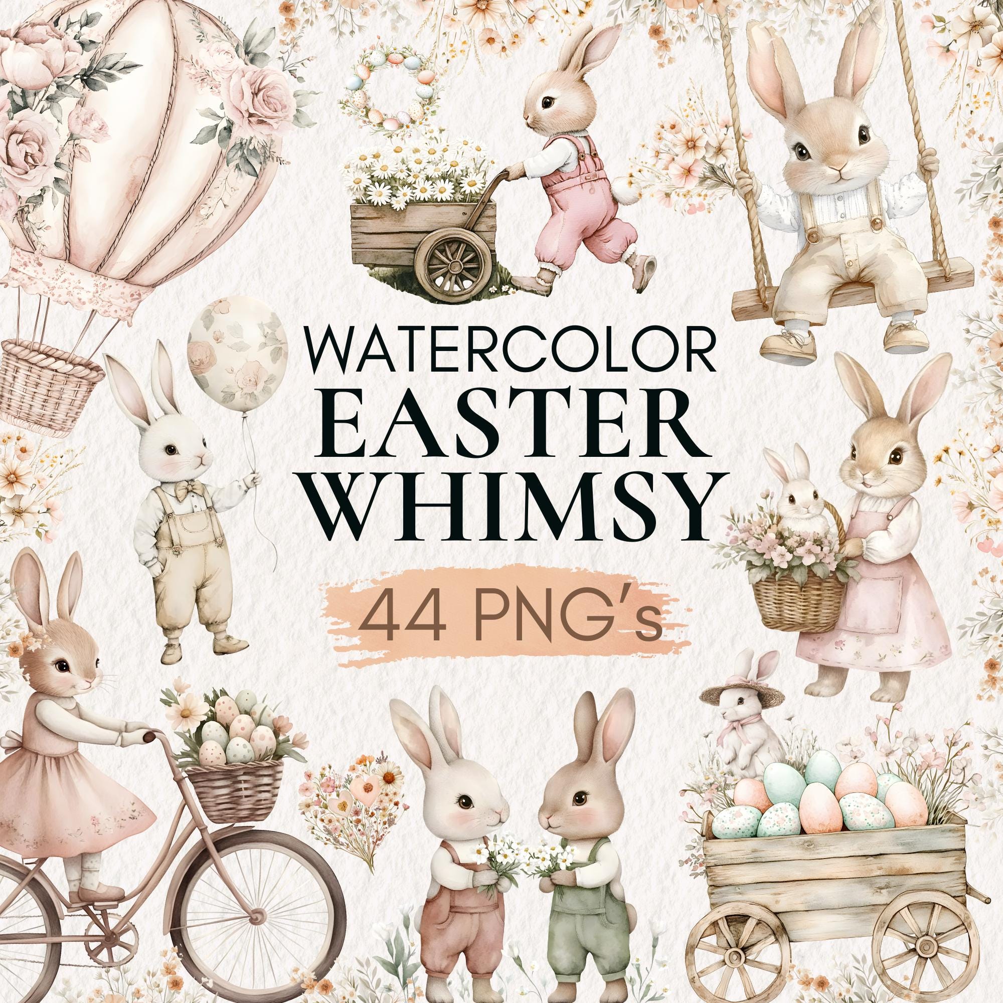 Easter Clipart Watercolor, Country Easter Clipart, Easter Basket ...