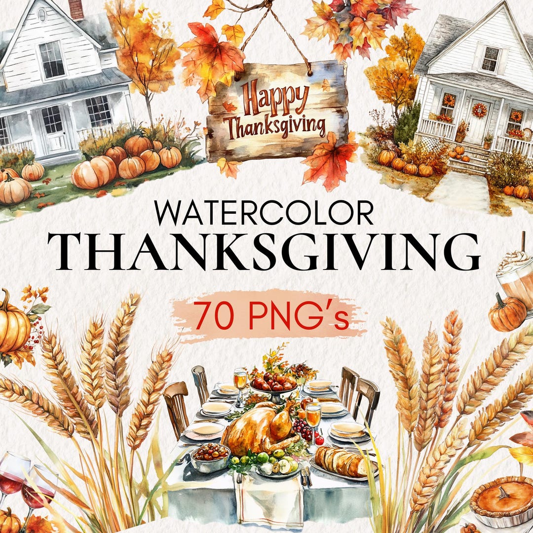 Watercolor Thanksgiving Clipart, Harvest Clipart, Turkey Clipart ...