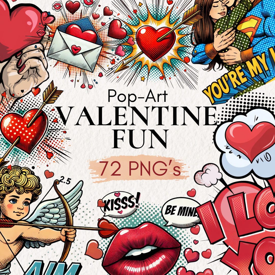 Pop-art Valentine Fun Clipart, Retro Love Graphics, Comic Style ...