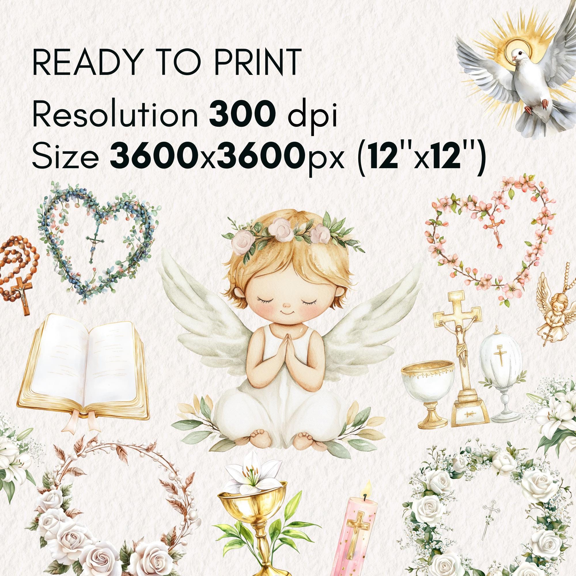 Watercolor First Communion Clipart, Baptism PNG Bundle, Religious Art ...