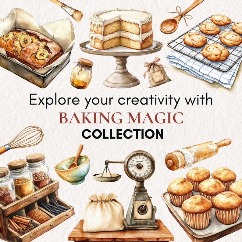 Watercolor Baking Clipart, Watercolor Bake Magic PNG, Mixer, Cupcake ...