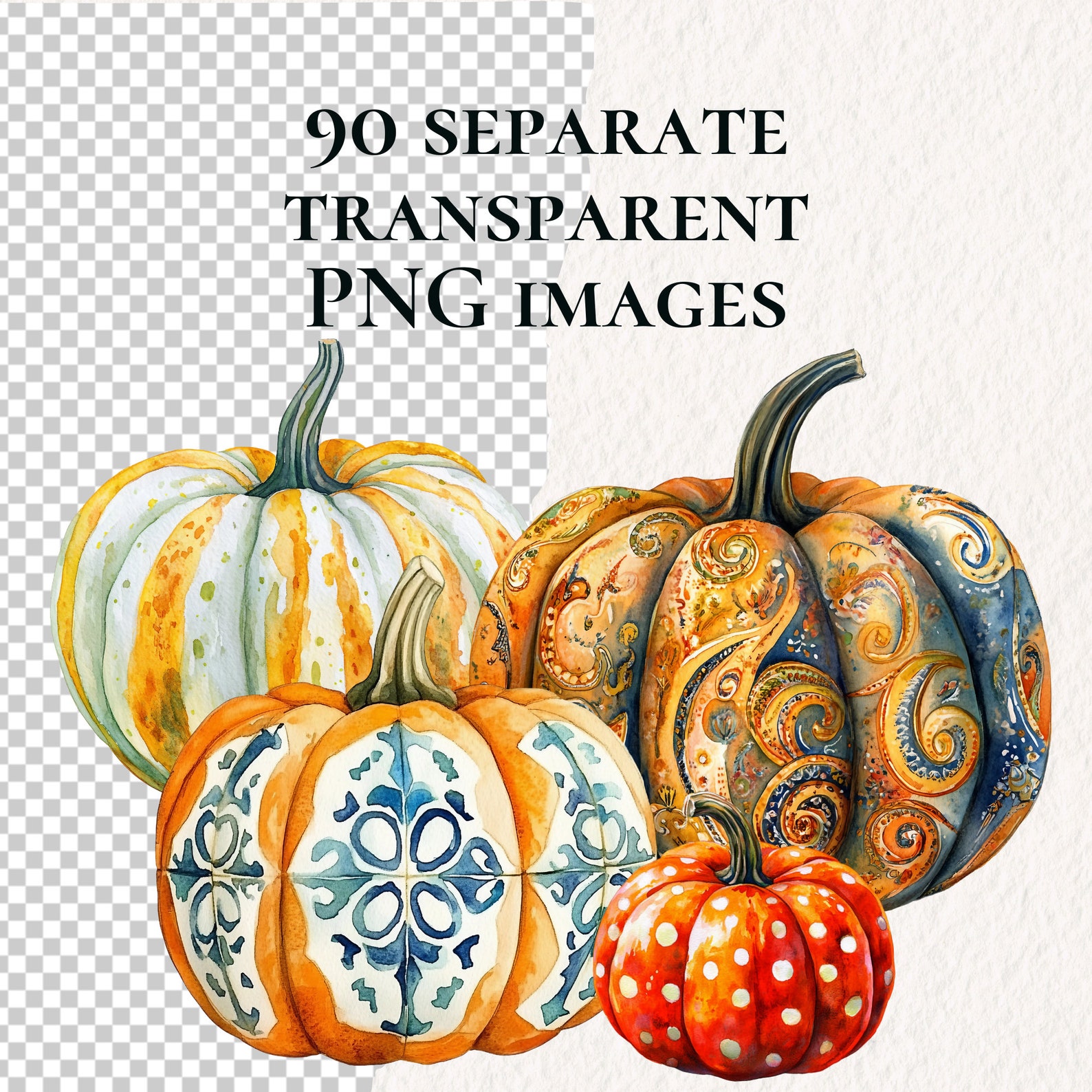 Watercolor Pumpkins Clipart Bundle, Autumn Leaves PNG (digital Download ...